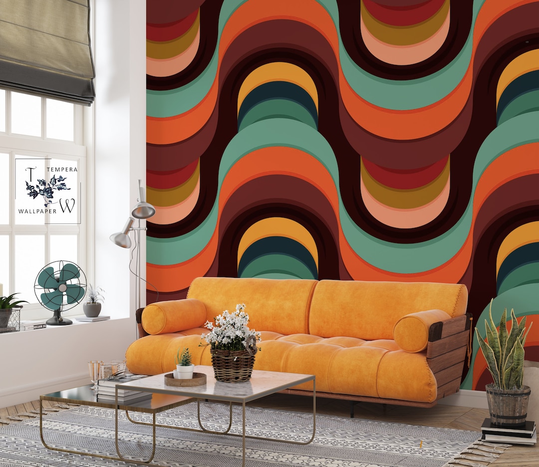 70's Style Wallpaper, Abstract Wallpaper, Colored Wave Wallpaper - Etsy UK
