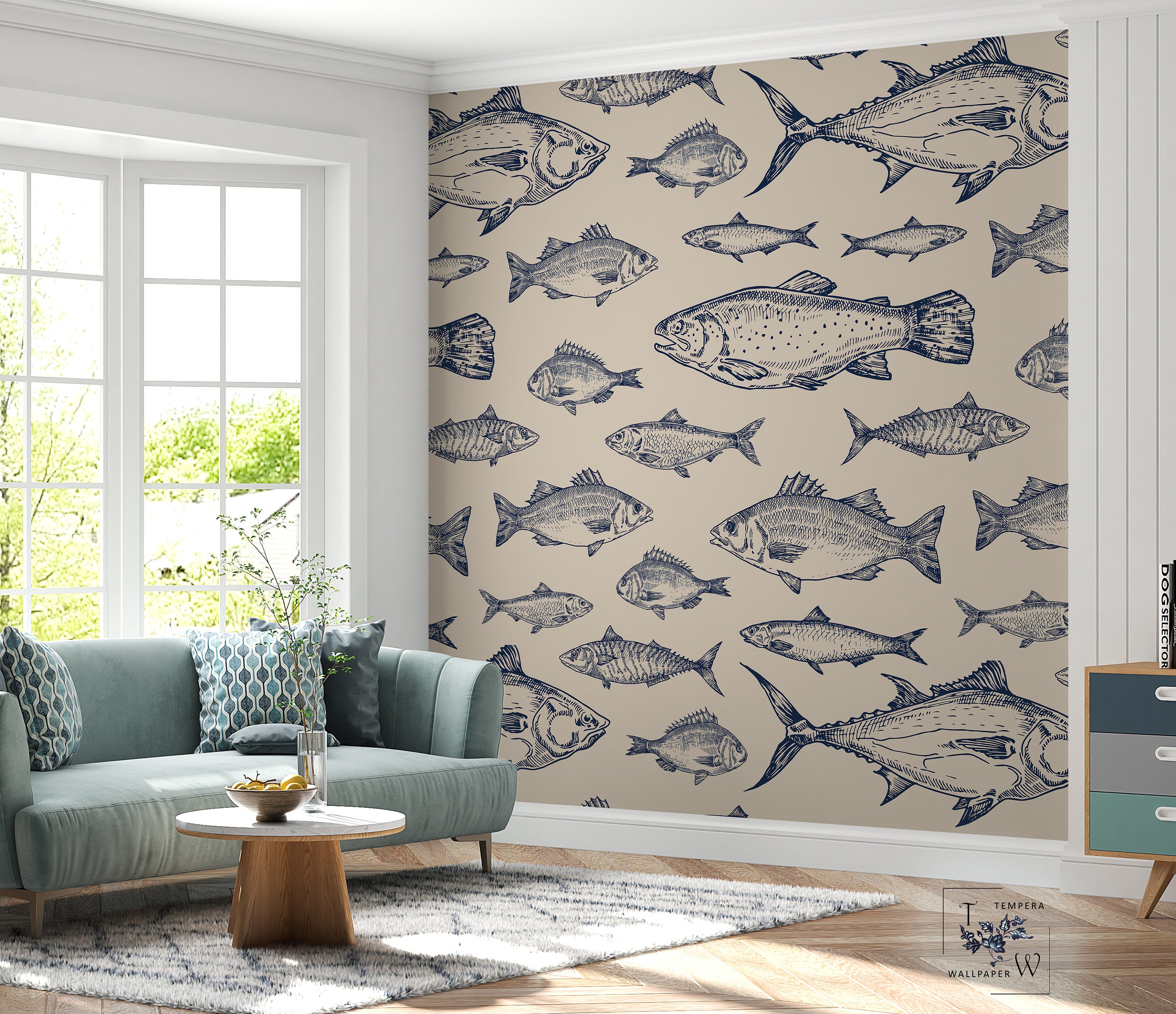 Fish Pattern Mural Fish Wall Mural Vintage Fish Wallpaper - Etsy Canada
