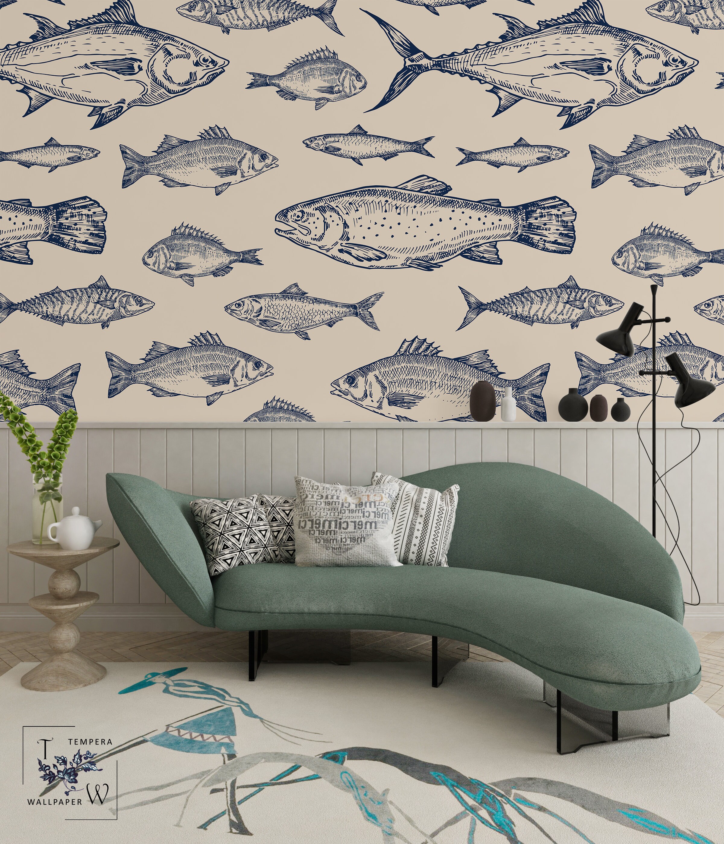 Fish Pattern Mural, Fish Wall Mural, Vintage Fish Wallpaper - Etsy Canada