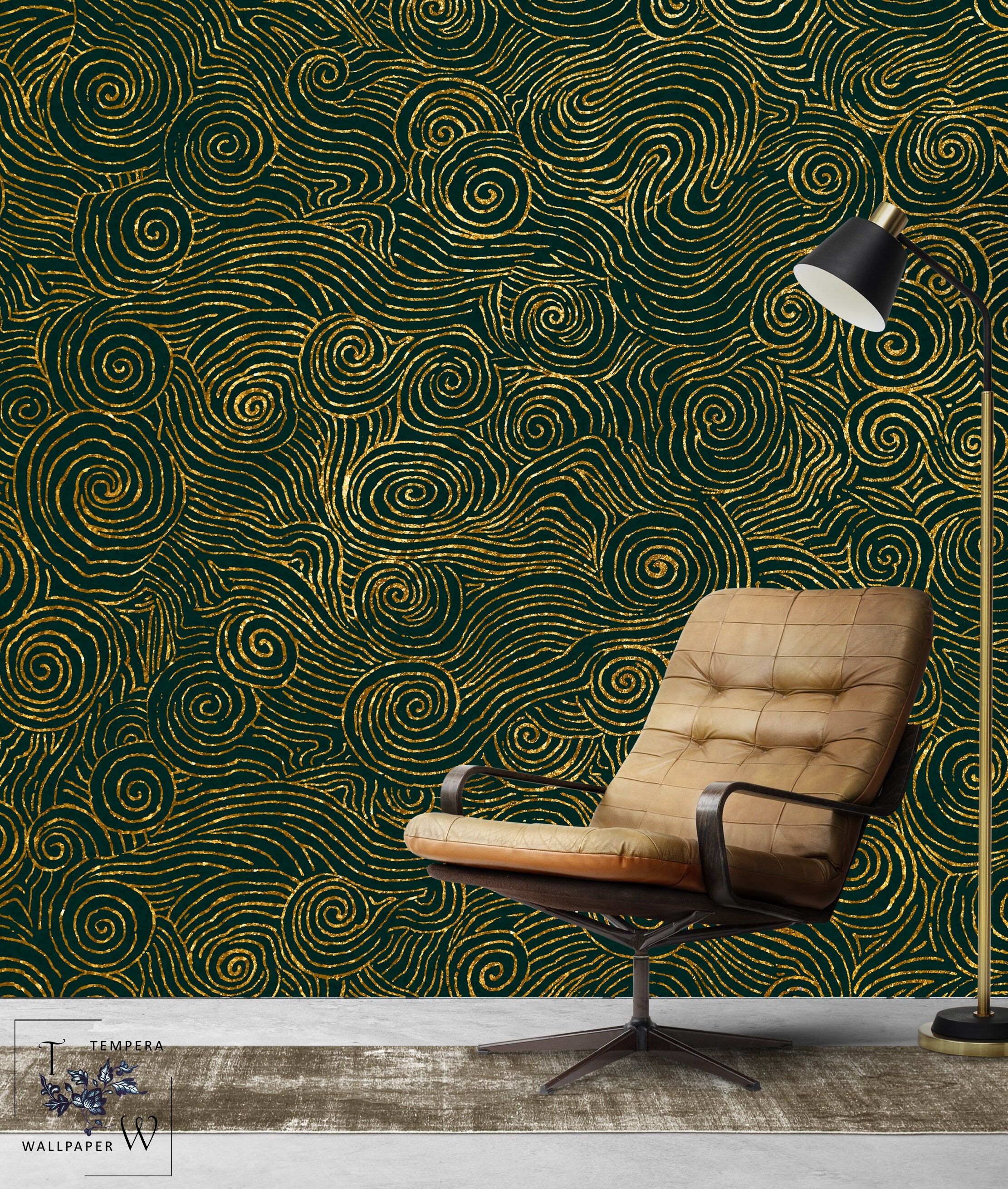 Chinese Cloud Wallpaper Gold Green Pattern Abstract - Etsy