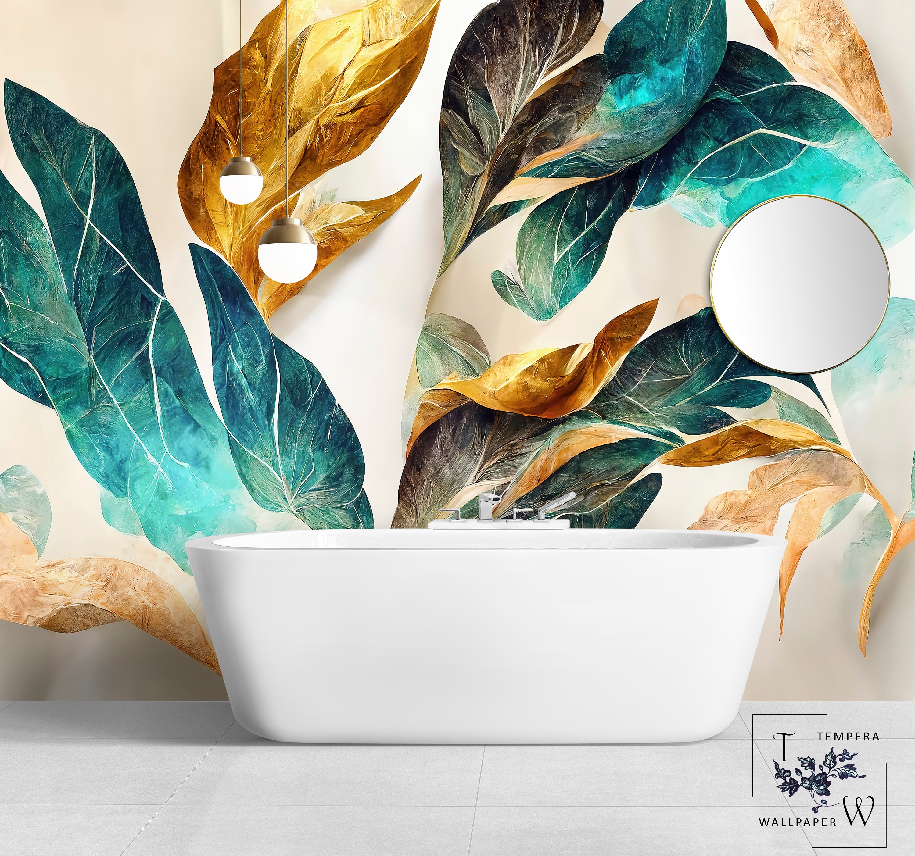Abstract Leaves Wallpaper Mural, Colorful Leaves Wall Mural - Etsy