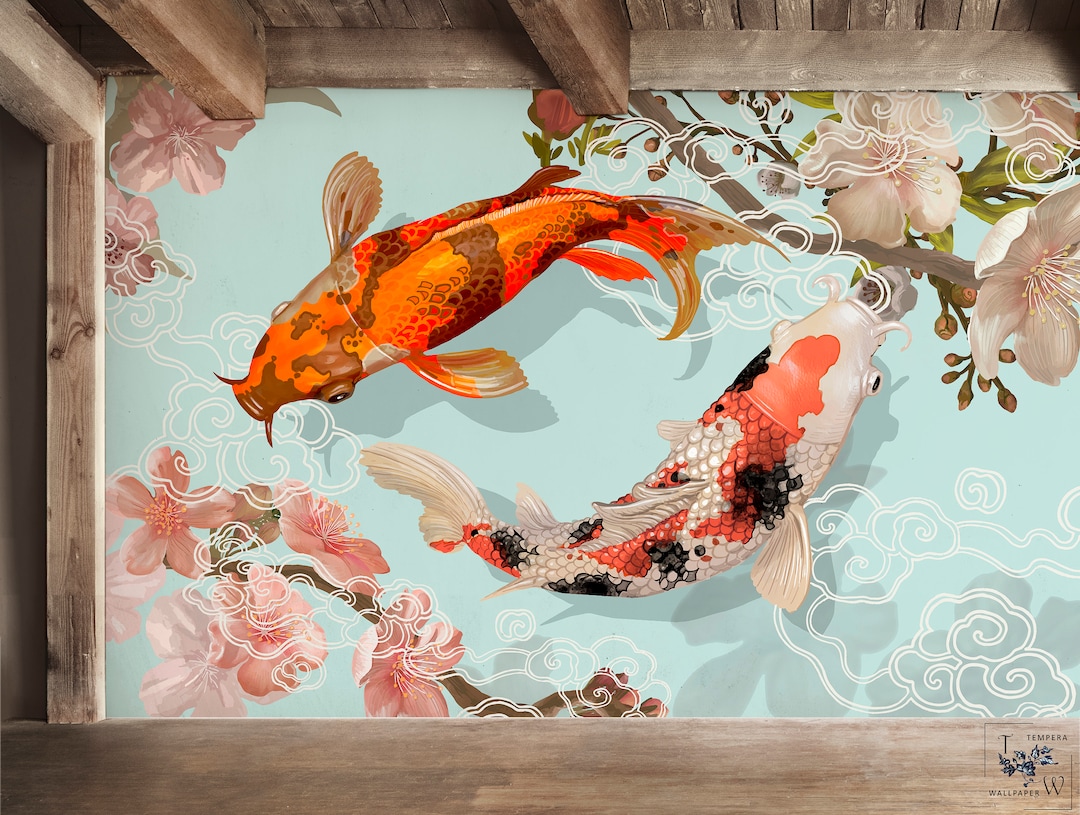 Abstract Koi Fish Wallpaper Mural: Japanese Wall Art - Etsy