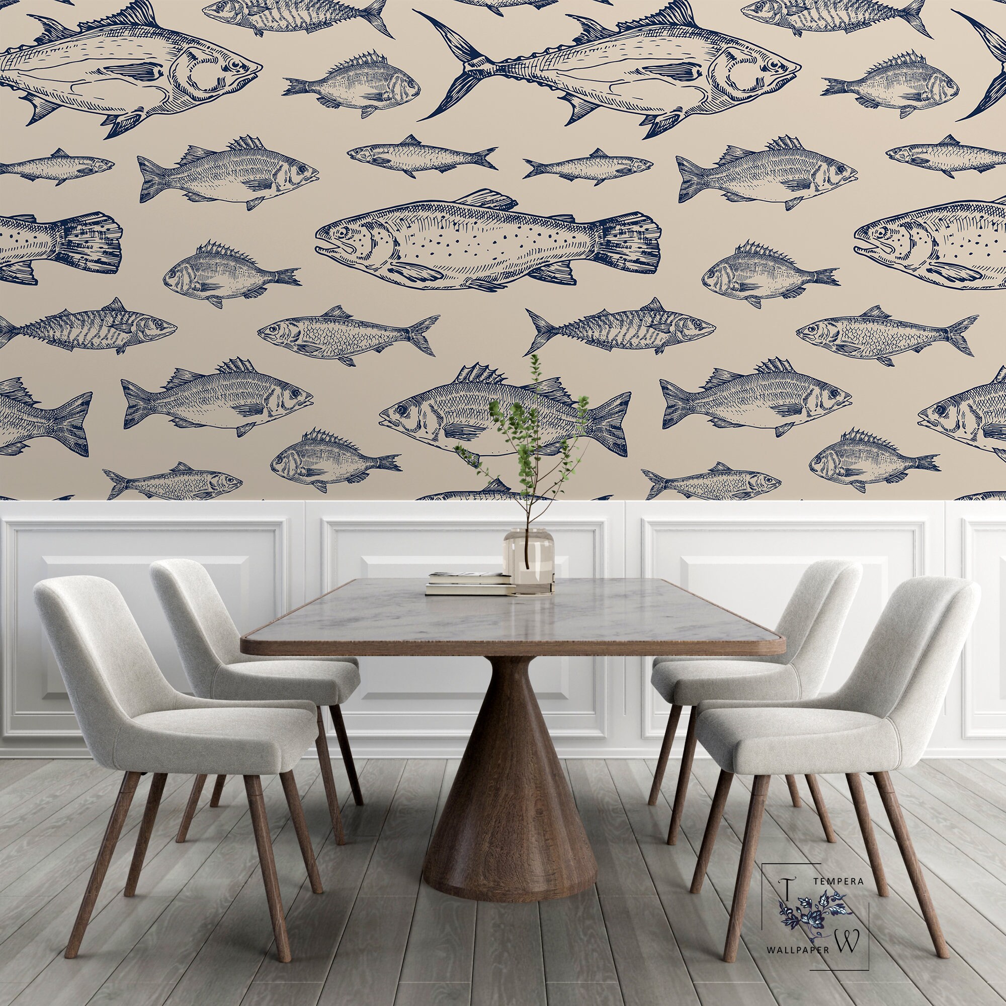 Fish Pattern Mural Fish Wall Mural Vintage Fish Wallpaper - Etsy Canada