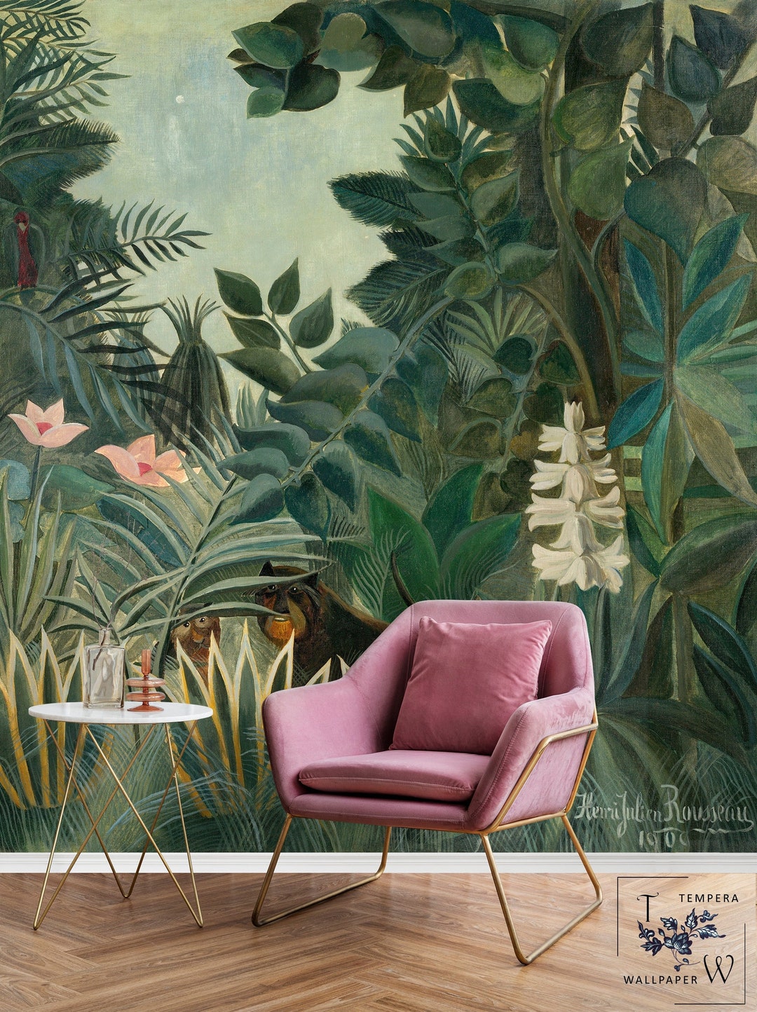 Henri Rousseau Equatorial Jungle Wallpaper: Peel and Stick Greenery - Etsy