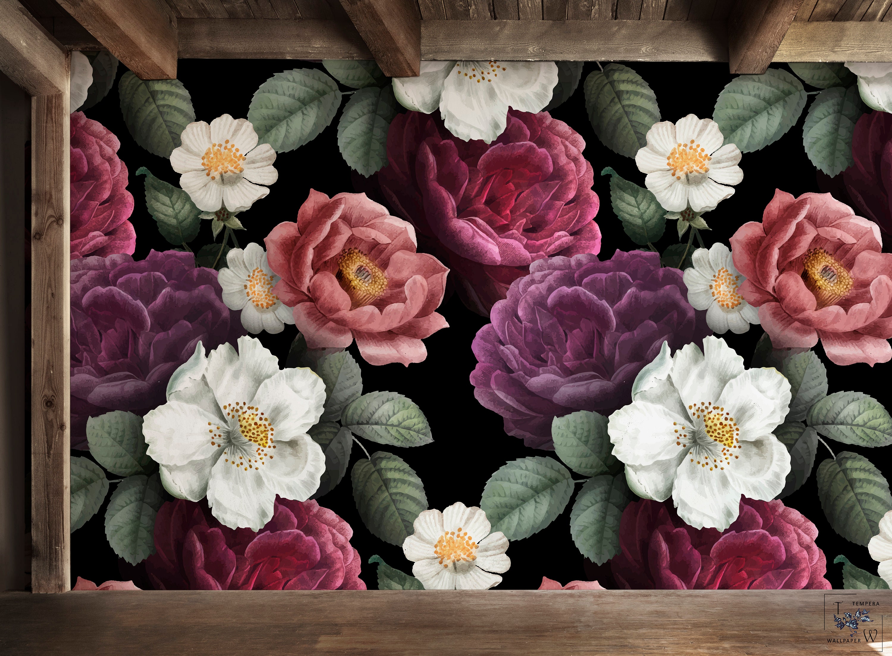 Big Flowers Wallpaper, Floral Wallpaper Print, Self-adhesive Wallpaper ...