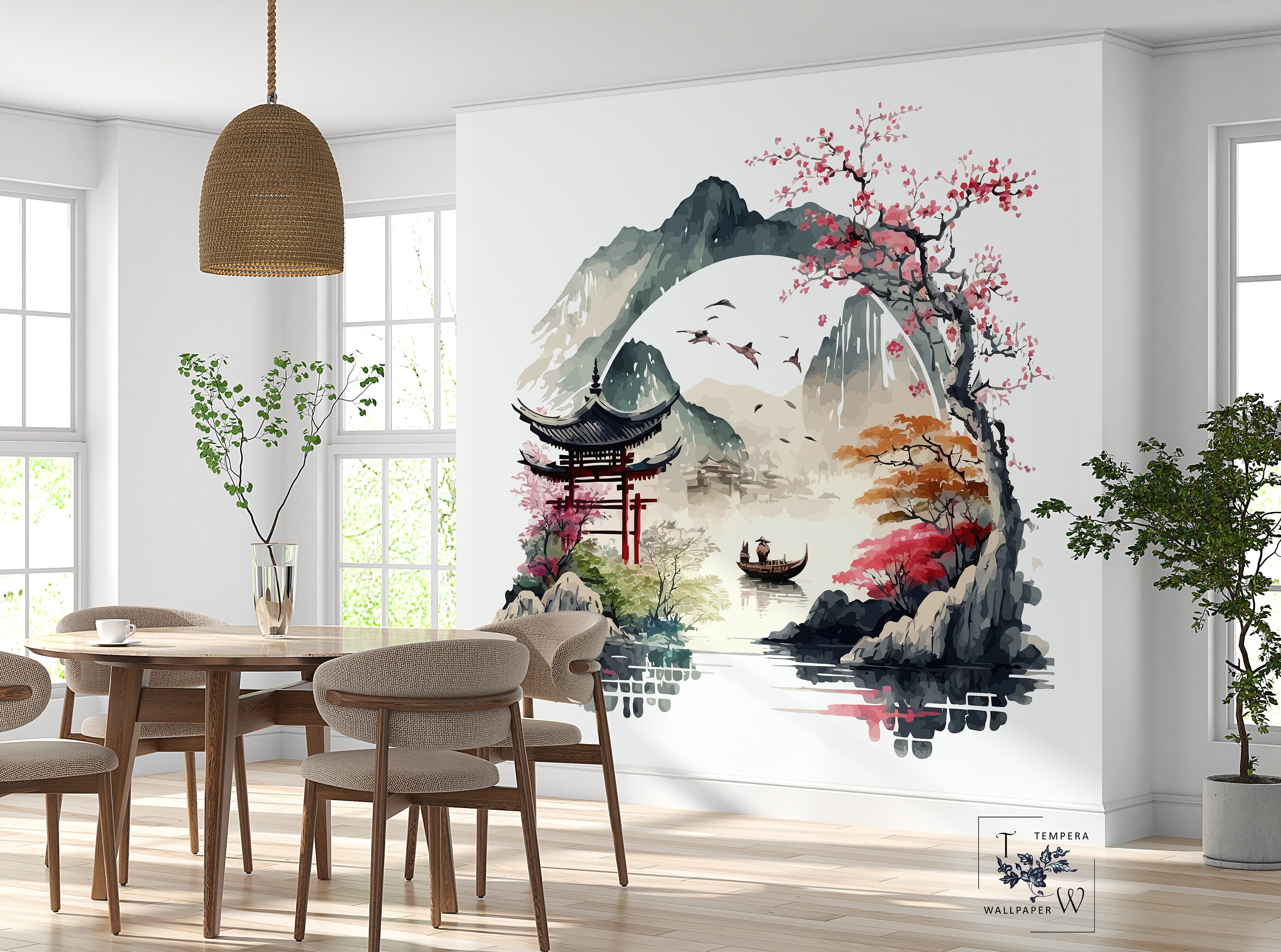 Japanese Garden Wallpaper Mural: Asian Style Self-adhesive Wall Decor ...