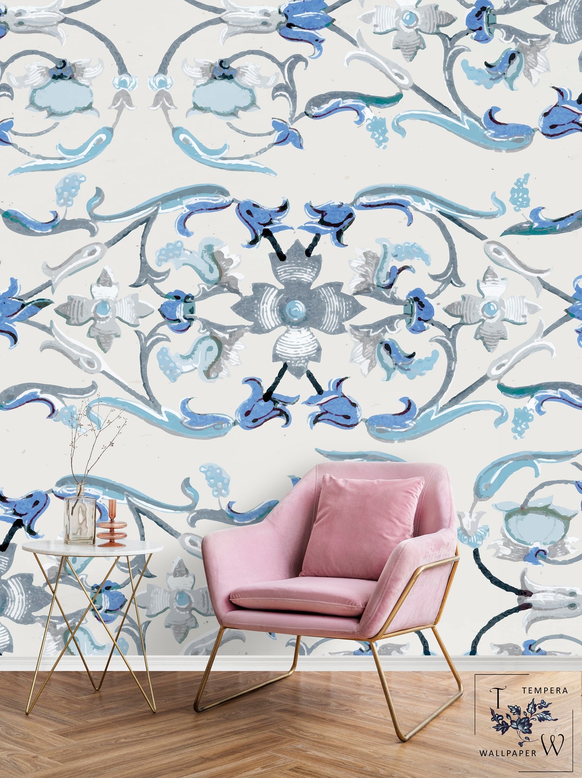 Navy Blue Floral Patterned Wallpaper, Wallpaper Blue Print, Wallpaper ...