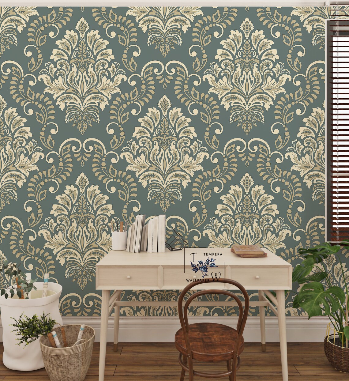 Victorian Damask Wallpaper Mural: Peel and Stick Removable Wallpaper - Etsy
