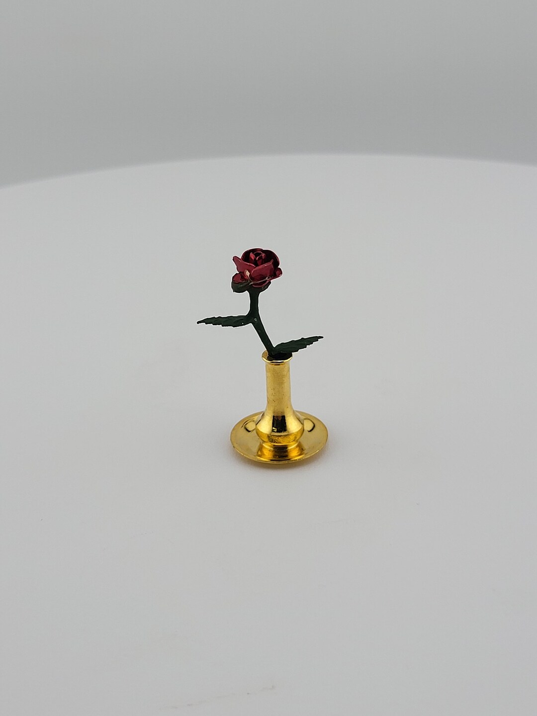 Vintage Miniature Red Rose With Brass Vase - Etsy