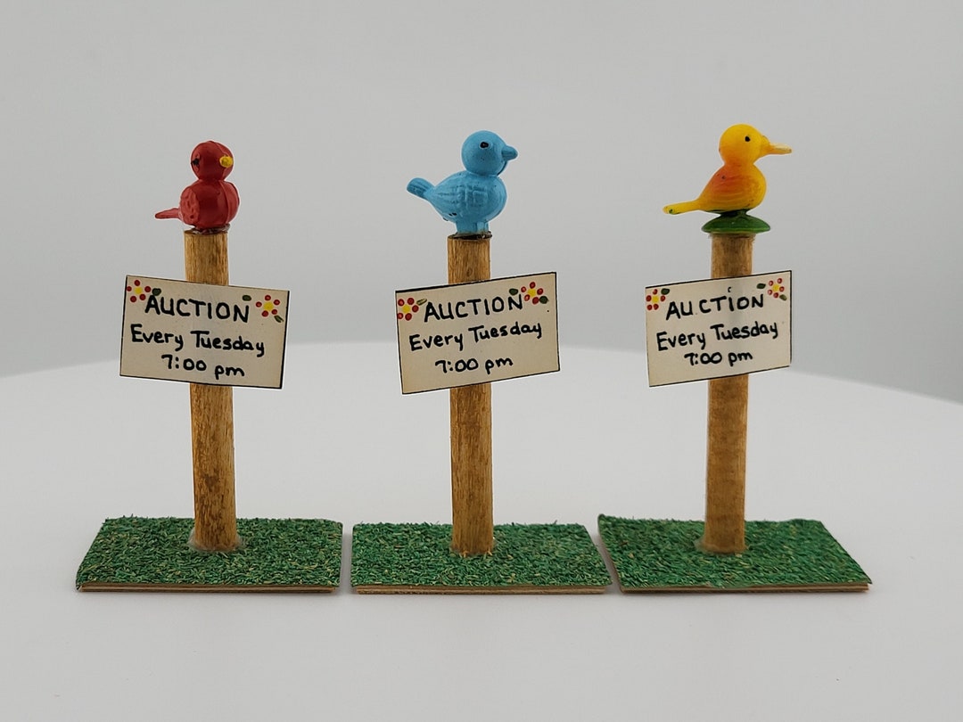 Vintage Miniature Auction Sign With Bird - Etsy
