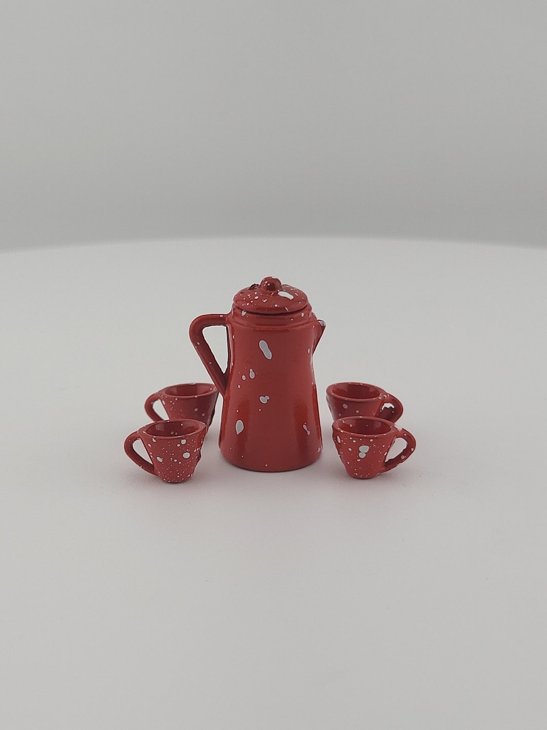 Vintage Miniature Red Splatterware Coffee Set - Etsy