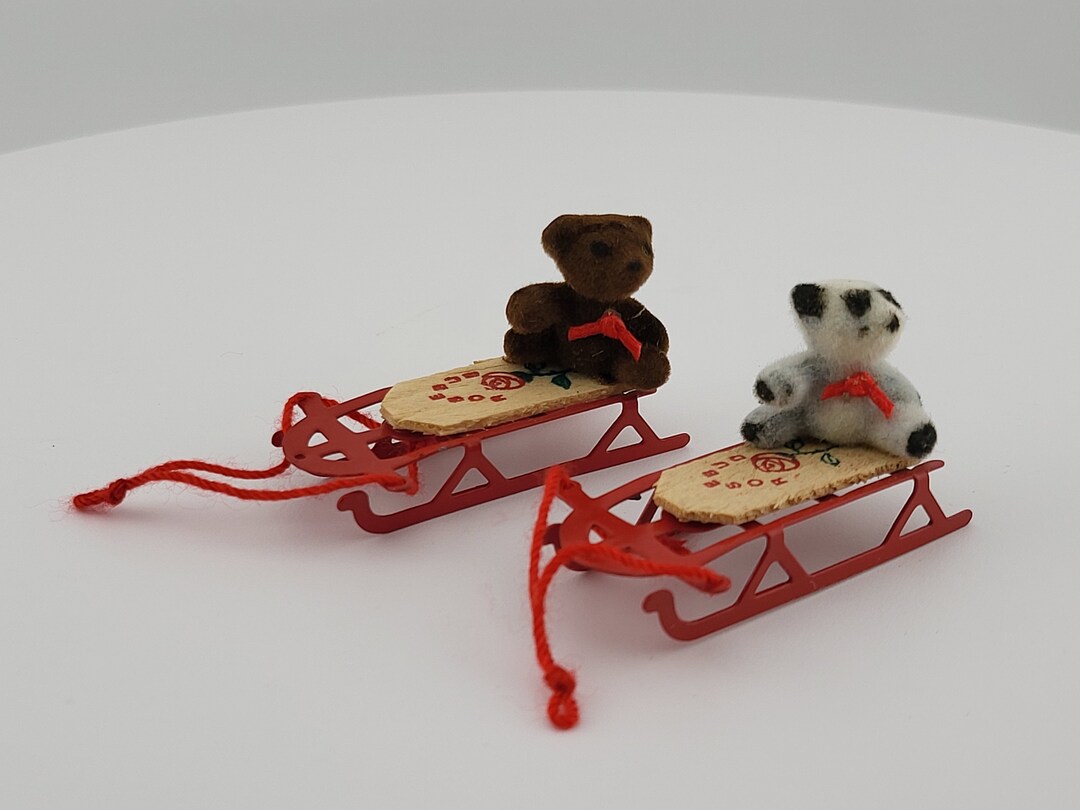 Vintage Miniature Bear on Sled - Etsy