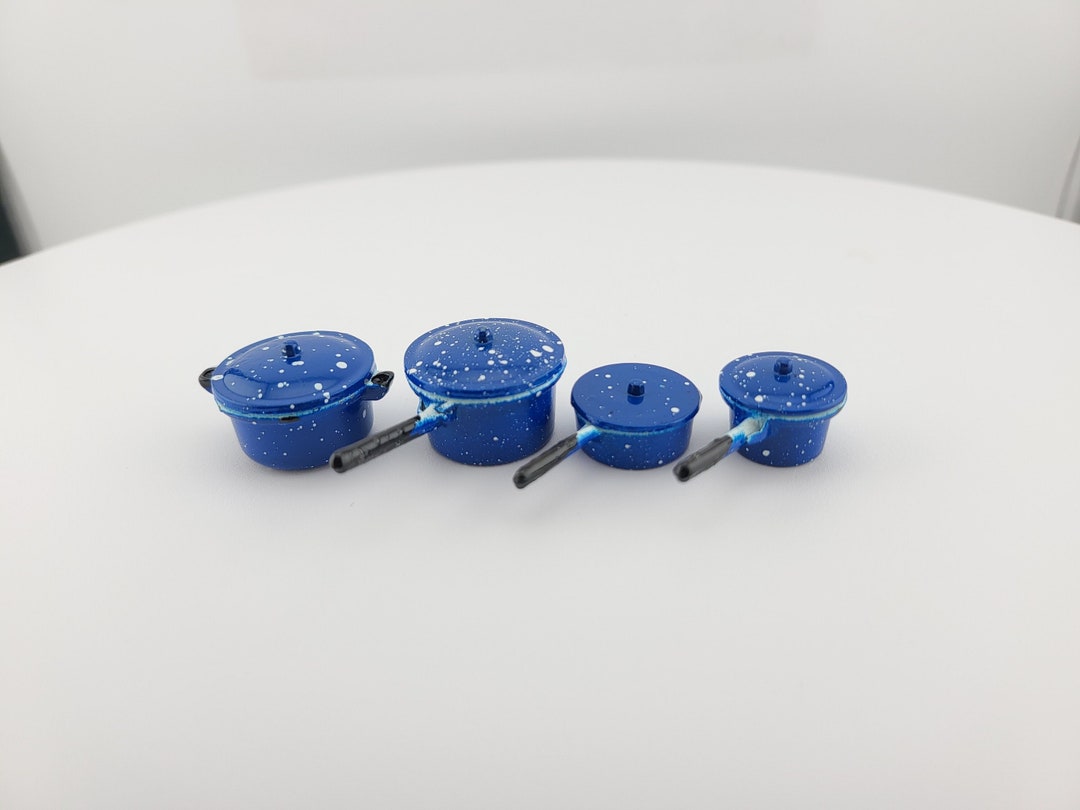 Vintage Miniature Blue Splatterware Pot Set - Etsy