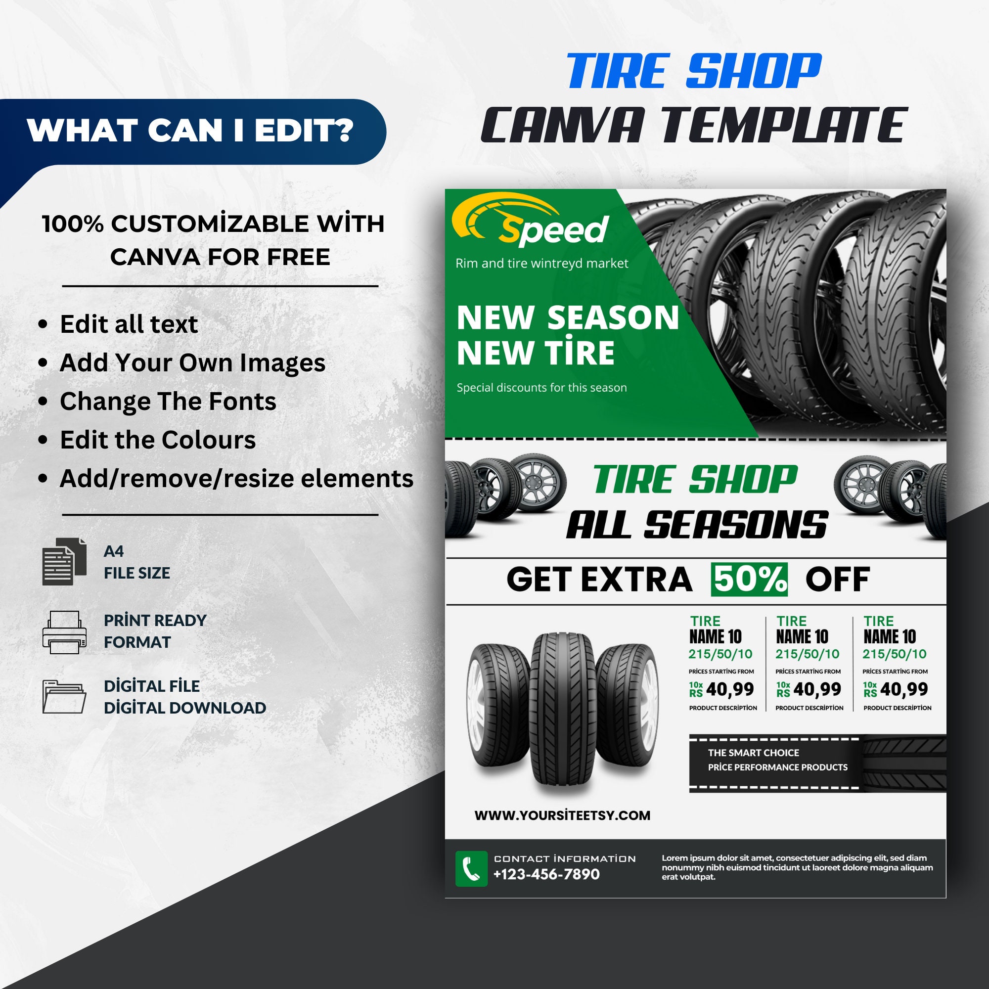 Tire Flyer Template, Canva Tire Shop Flyer, Tire Service Center Flyer ...