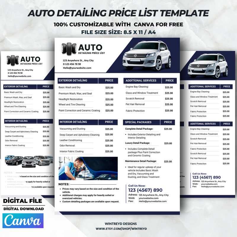 Car Detailing Price Sheet - Etsy
