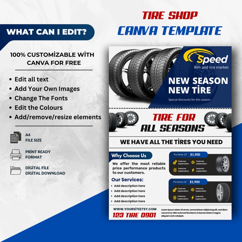 Tire Flyer Template, Canva Tire Shop Flyer, Tire Service Center Flyer ...