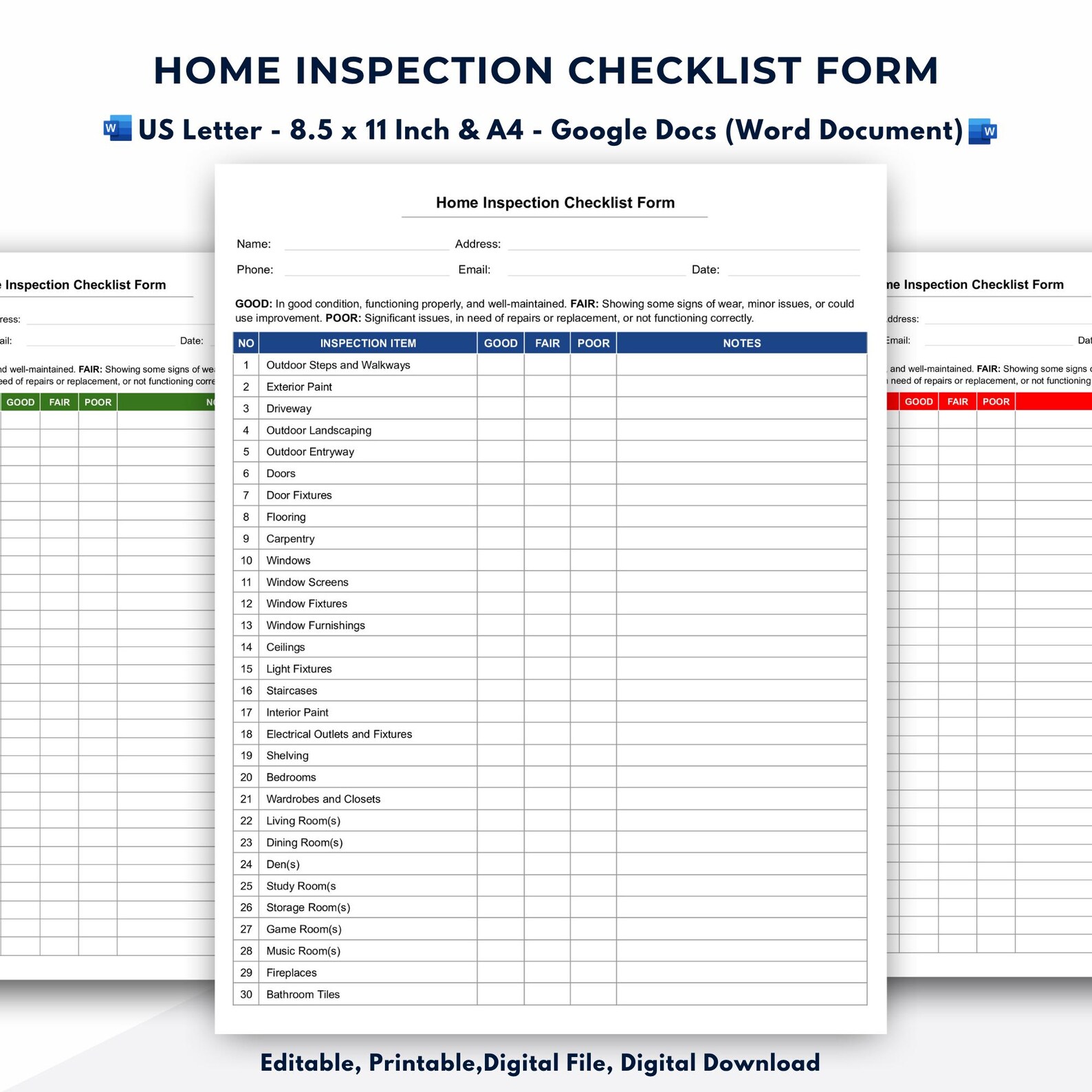 Home Inspection Checklist Template - Editable Google Docs (word ...