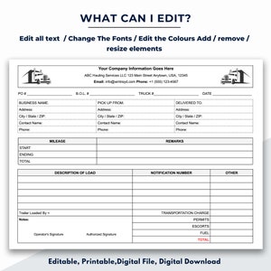 Dump Truck Invoice Form Template - Digital Download - Etsy