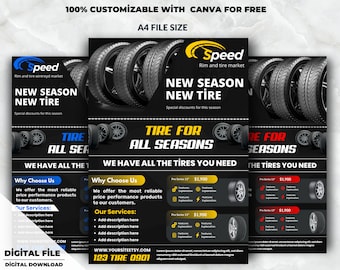 Tire Sale Flyer Template, Canva Tire Shop Flyer, Tire Service Center ...