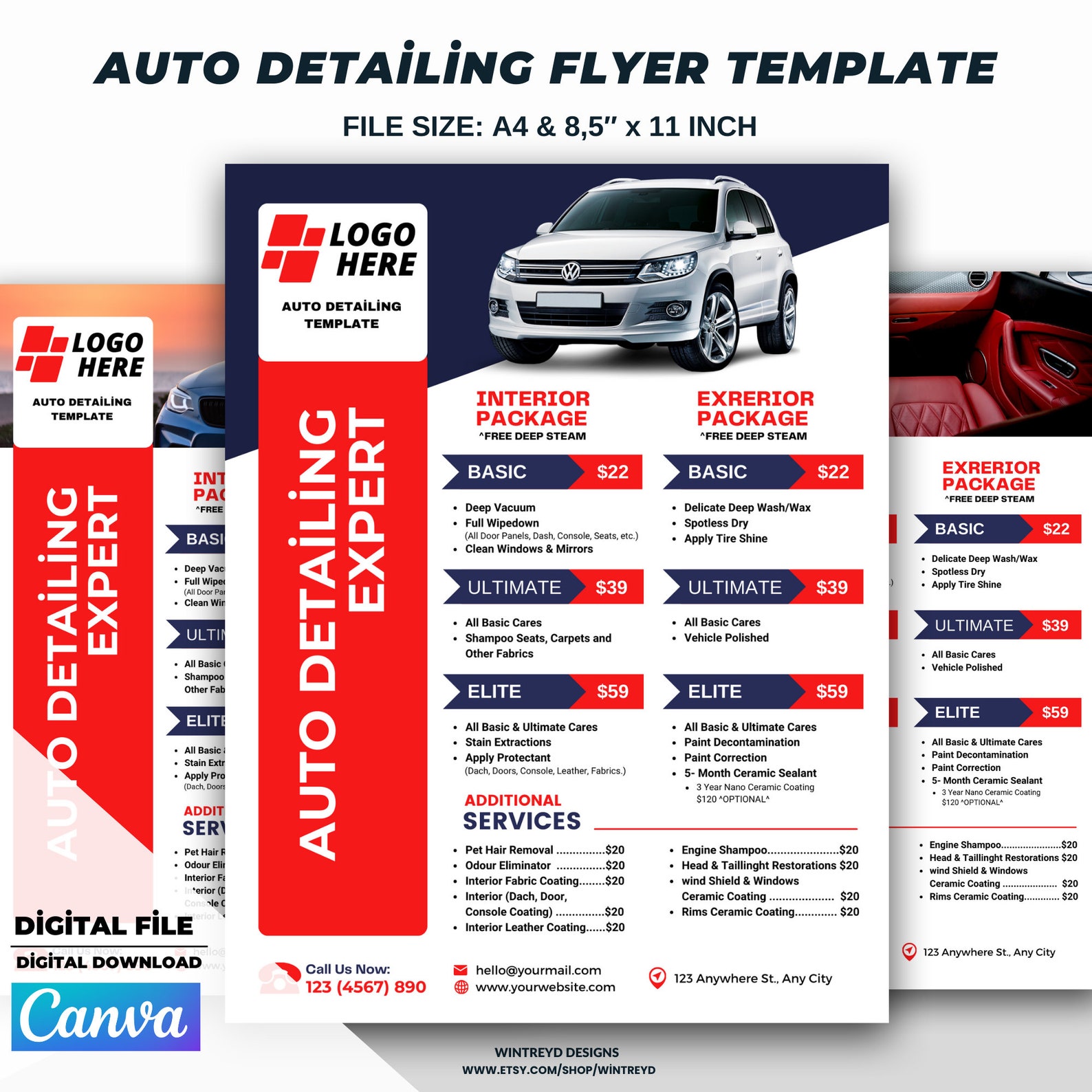 Auto Detailing Flyer Template: Car Wash Services (canva Editable ...