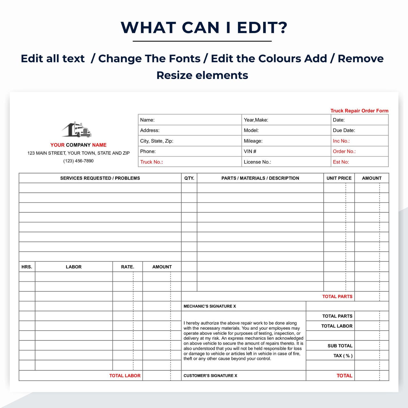 Truck Repair Invoice Template Order And Estimate Template Google Docs