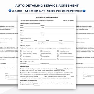 Auto Detailing Service Agreement Template, Customizable Client Contract ...