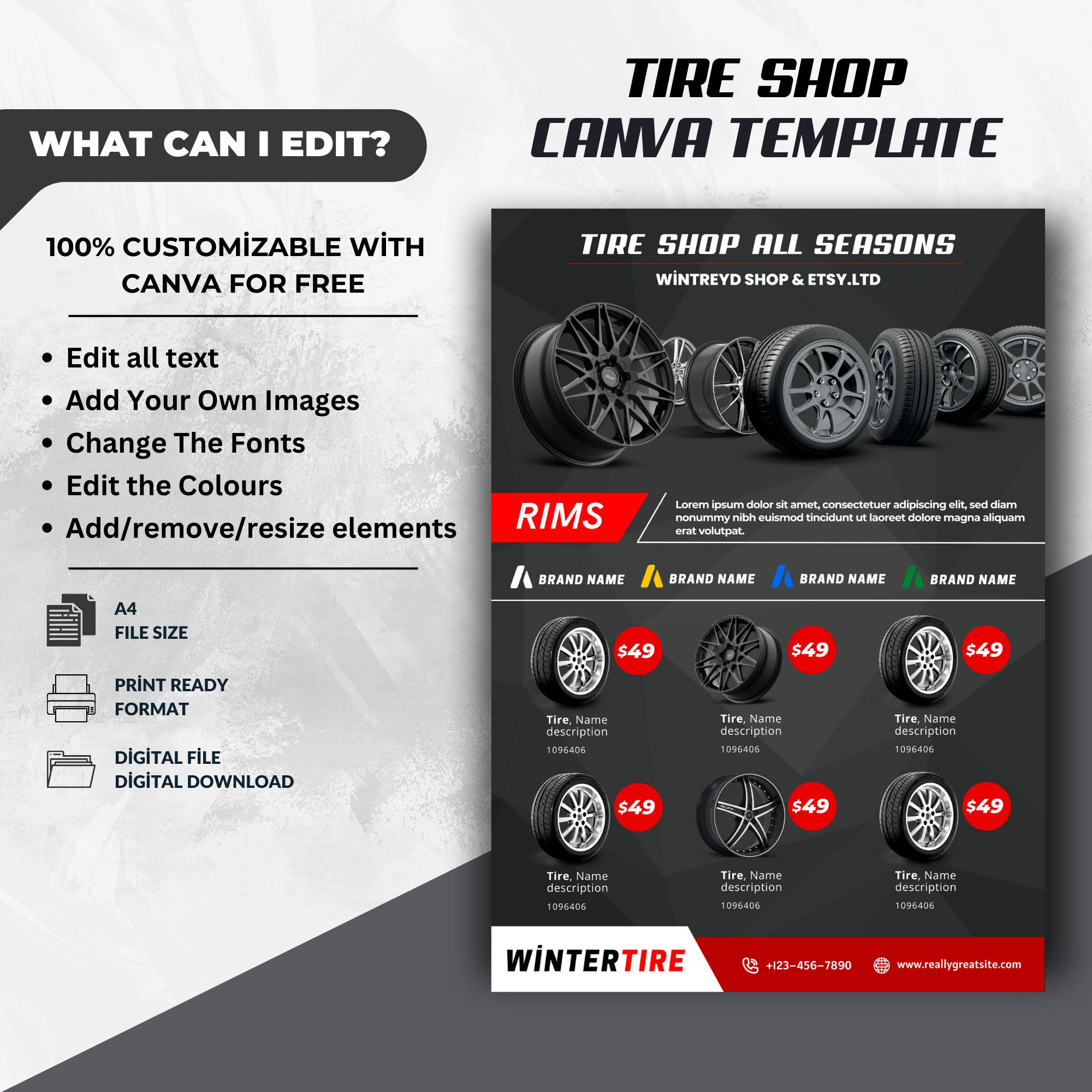 Tire Sale Flyer Template, Canva Tire Shop Flyer, Tire Service Center ...