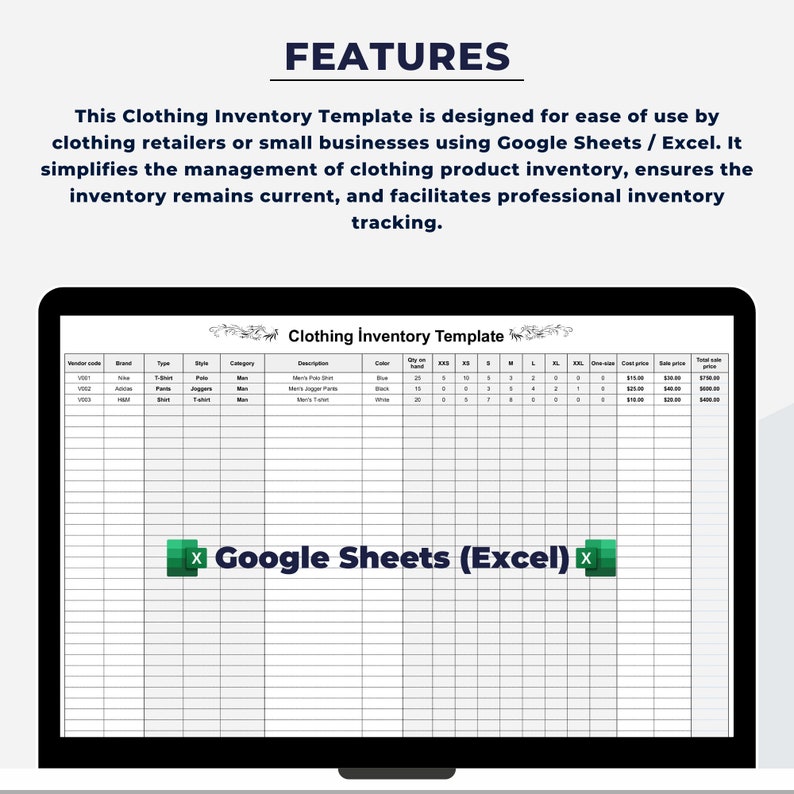 Clothing Inventory Template, Google Sheets (excel) Template - Etsy