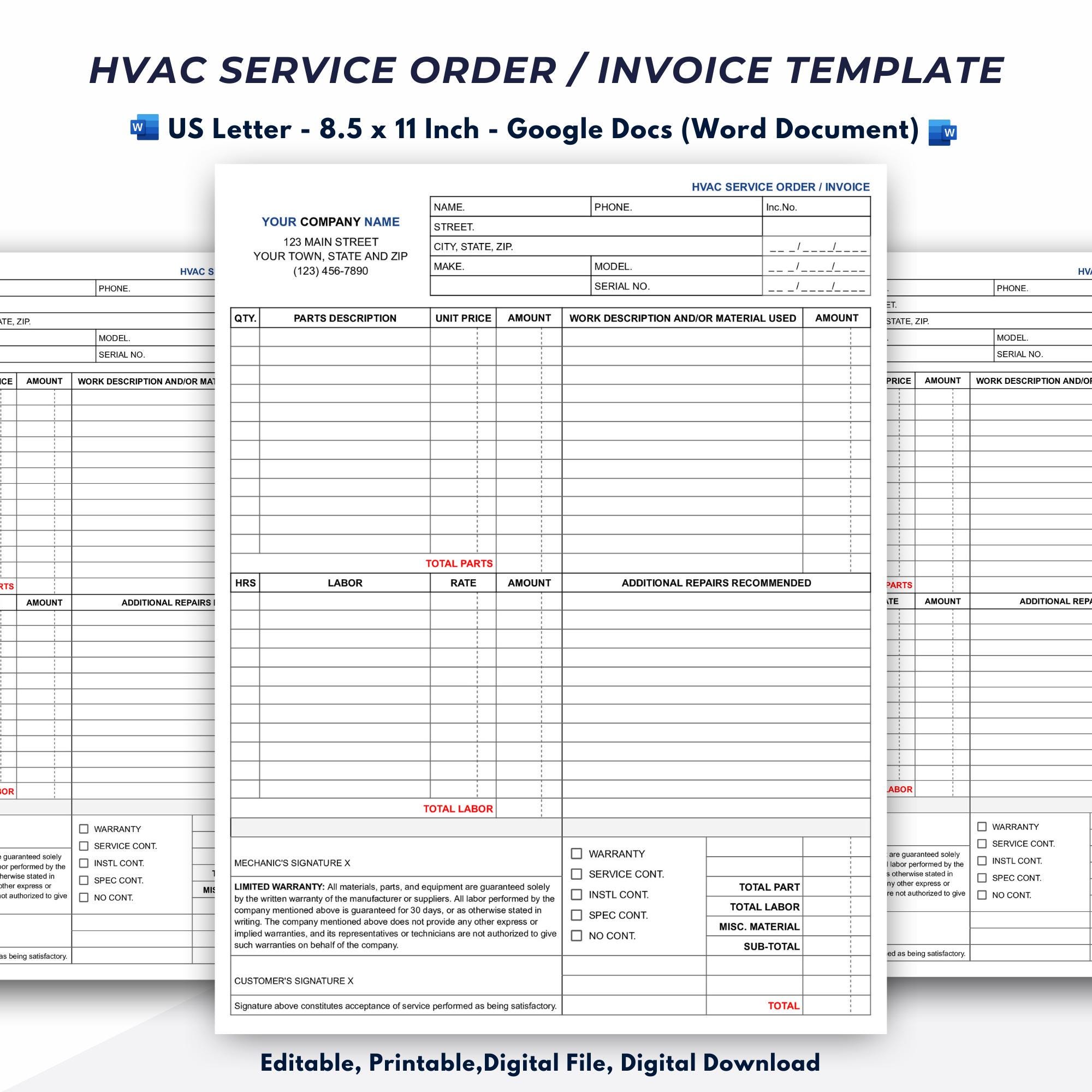 6532 Aka 65323 Hvac Service Order Forms With Checklist