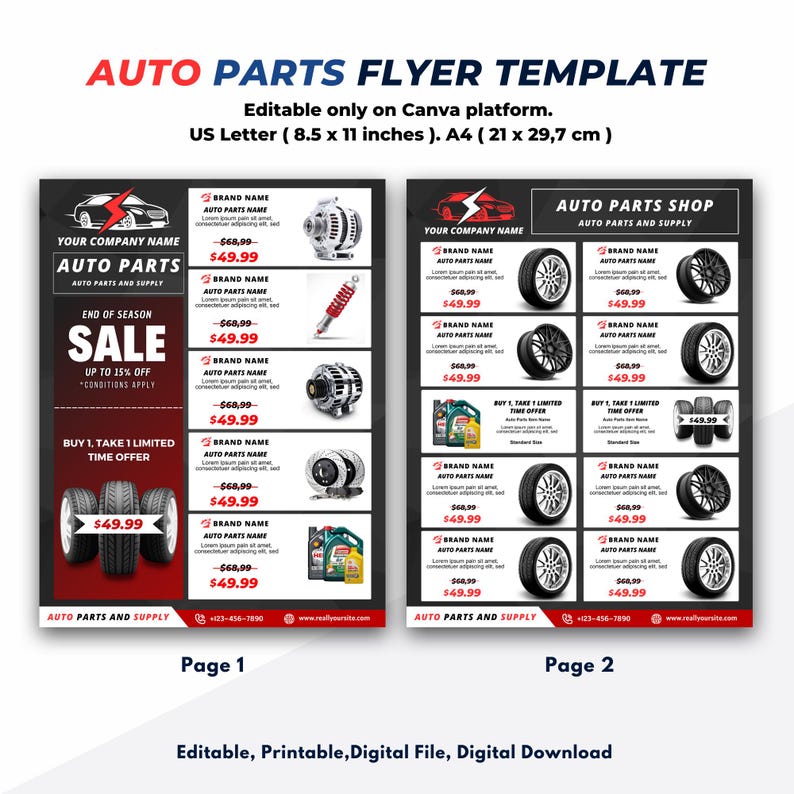 Auto Parts Flyer Template, Car Accessories and Promotional Brochure - Etsy