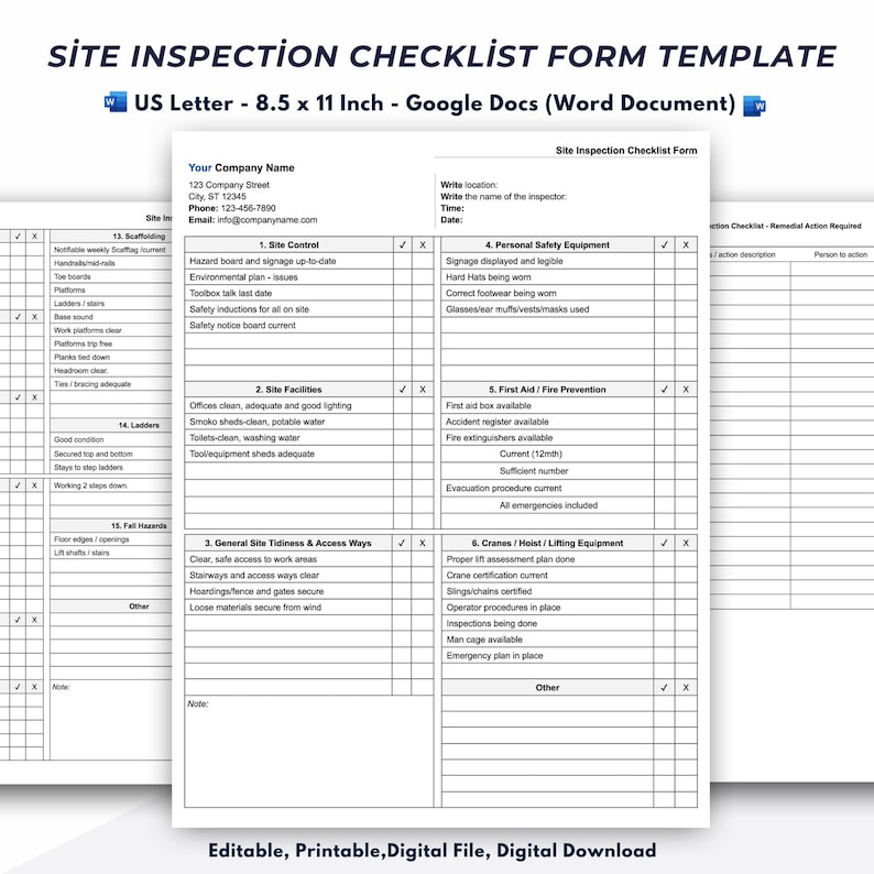 Construction Site Inspection Checklist Template - Etsy