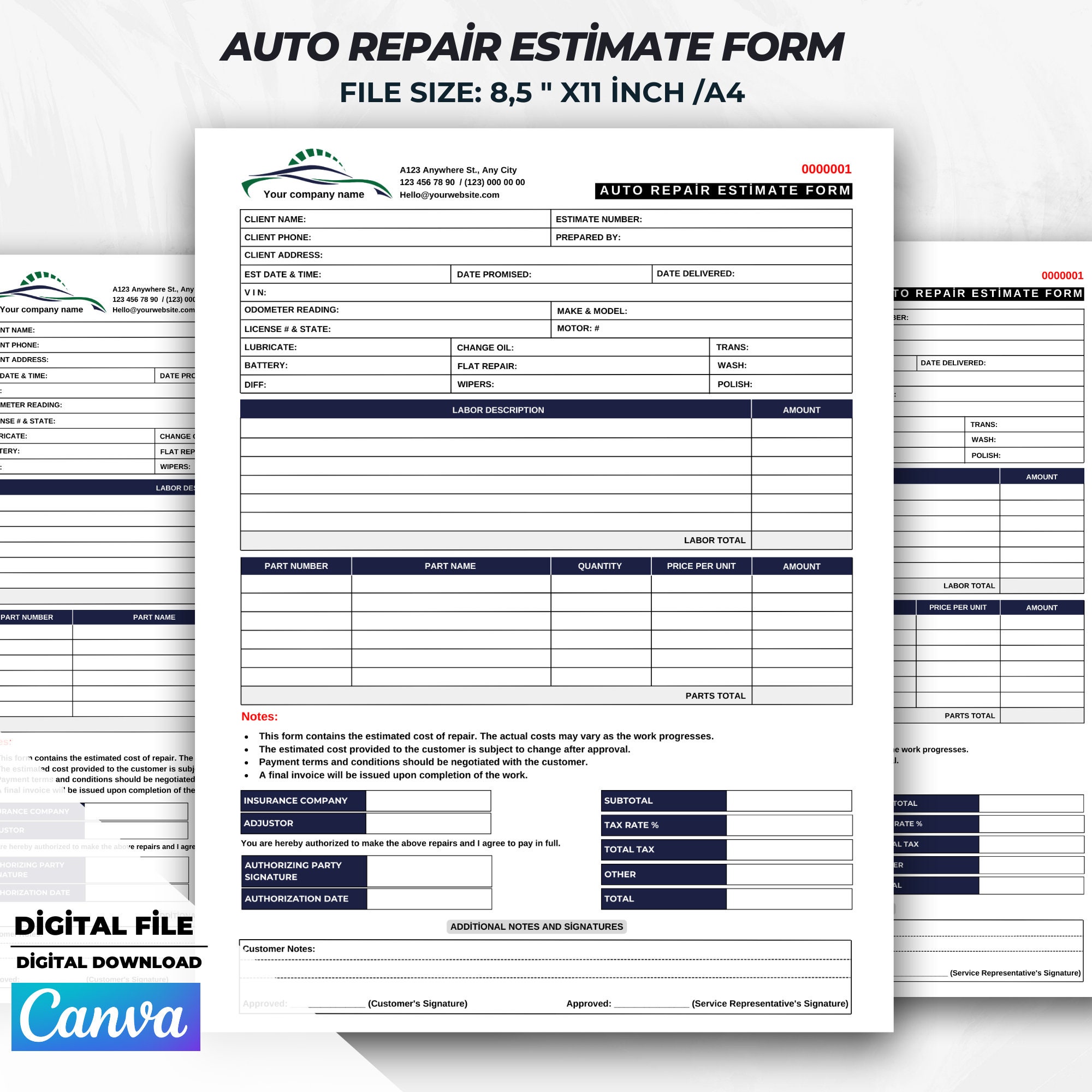 Auto Repair Estimate Form Car Repair Estimate Form Repair - Etsy