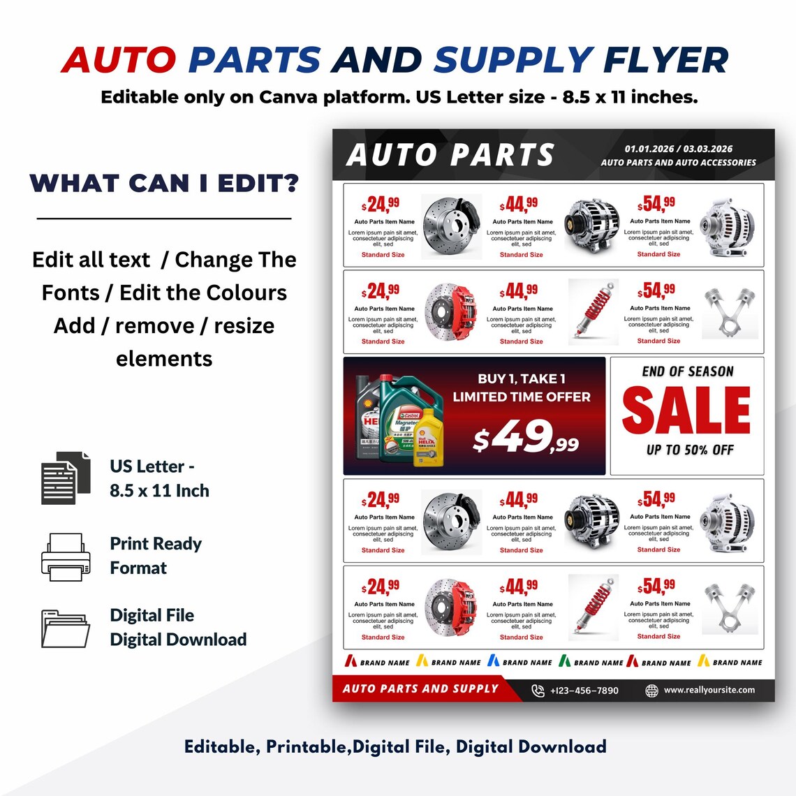 Auto Parts Flyer, Car Parts & Supply Flyer Template, Canva Template - Etsy