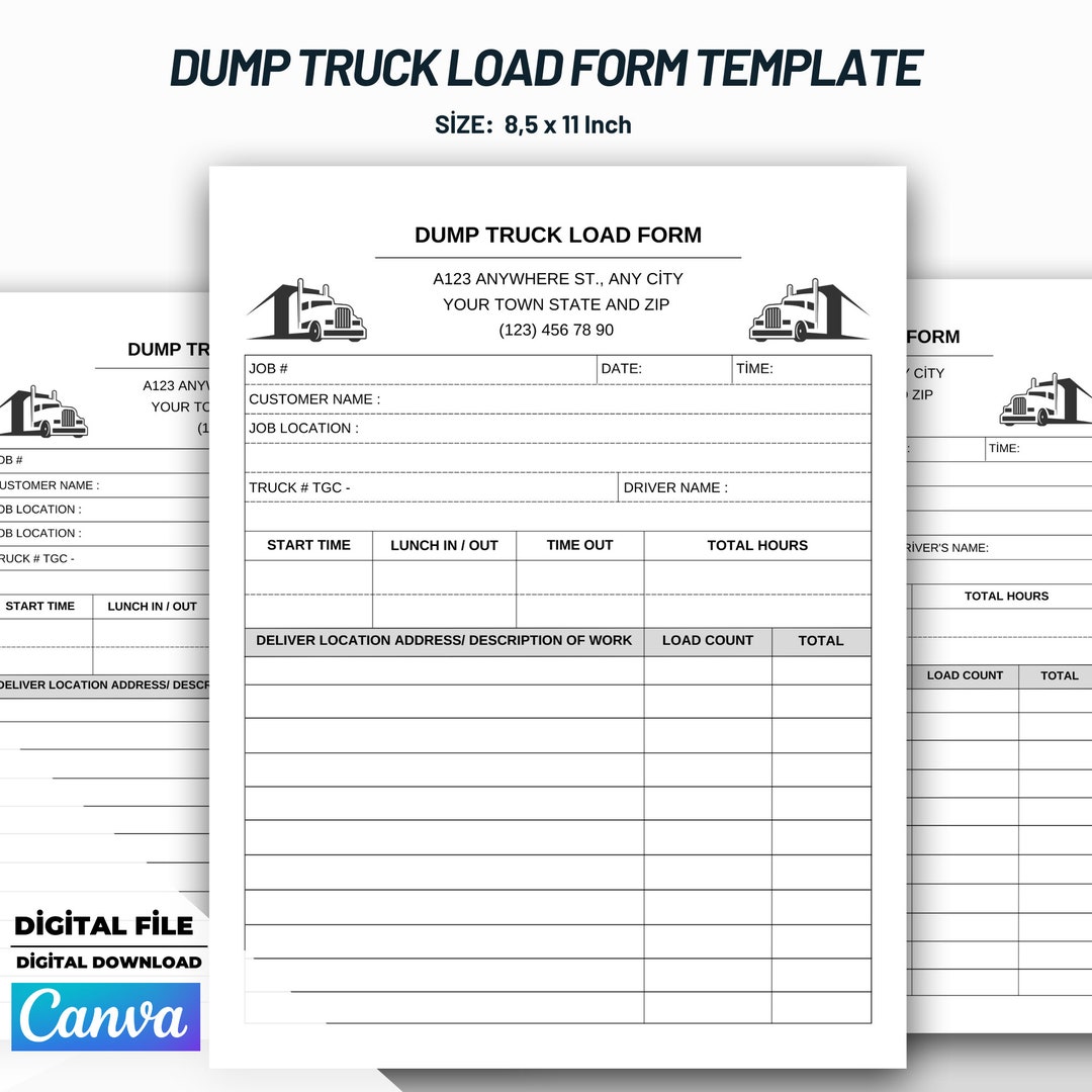 Dump Truck Load Form Template Digital Download - Etsy
