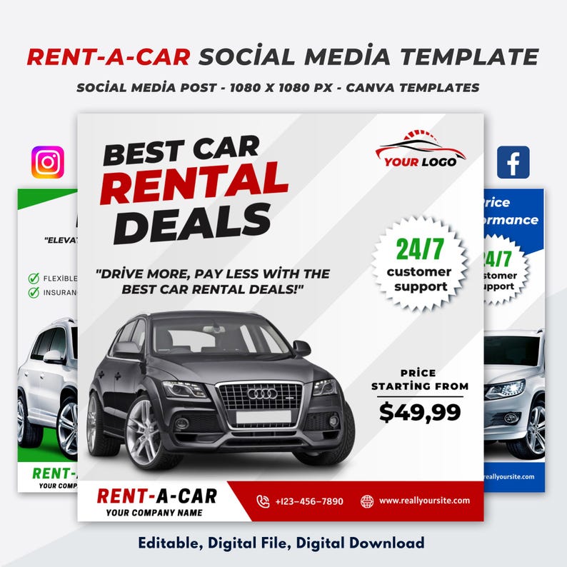 Rent A Car Social Media Templates, Car Rentals Social Media Post, Rent ...