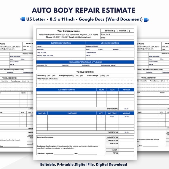 Car Body Repair Estimate Calculator