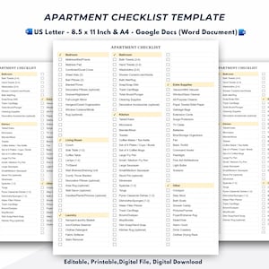 Apartment Checklist Template, First Apartment Checklist, Apartment ...