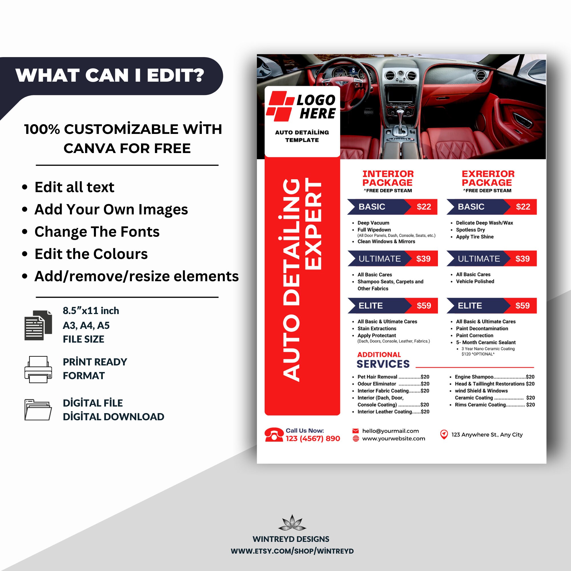 Auto Detailing Flyer, Car Detailing Canva Template, Automotive Services ...