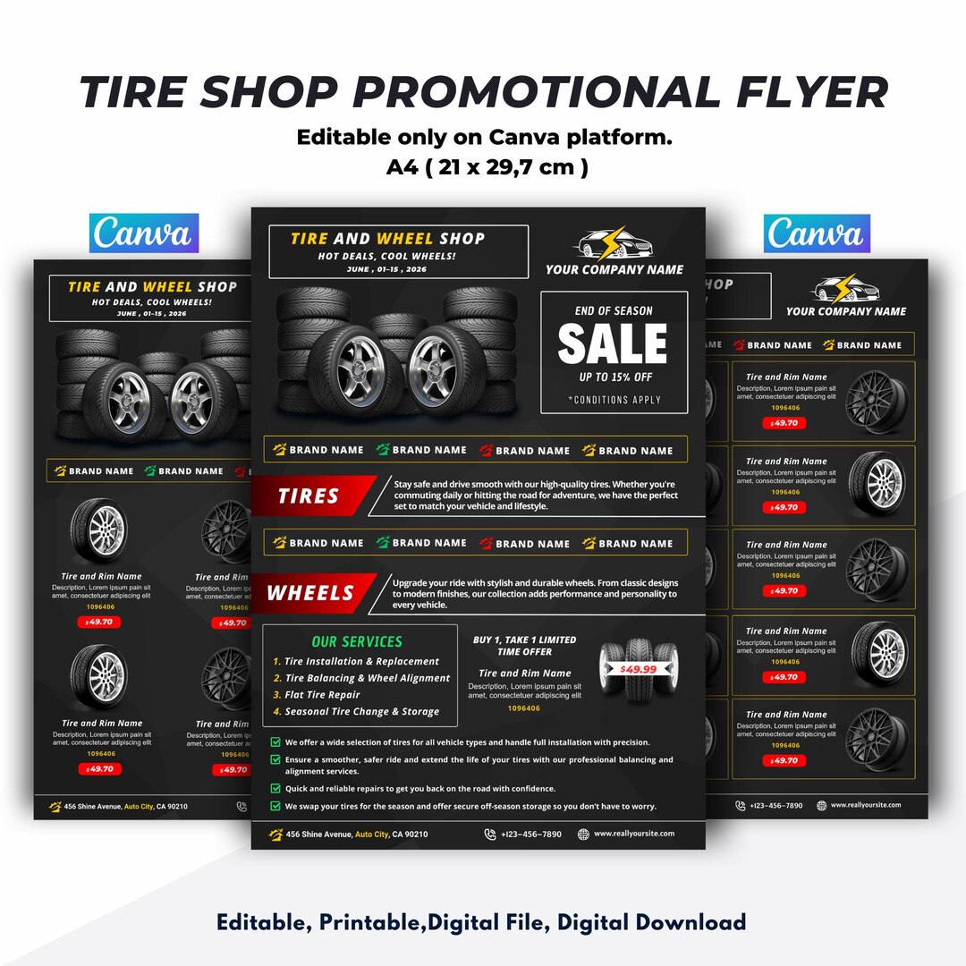 Tire Shop Flyer Template: Customizable Canva Design (A4) - Etsy