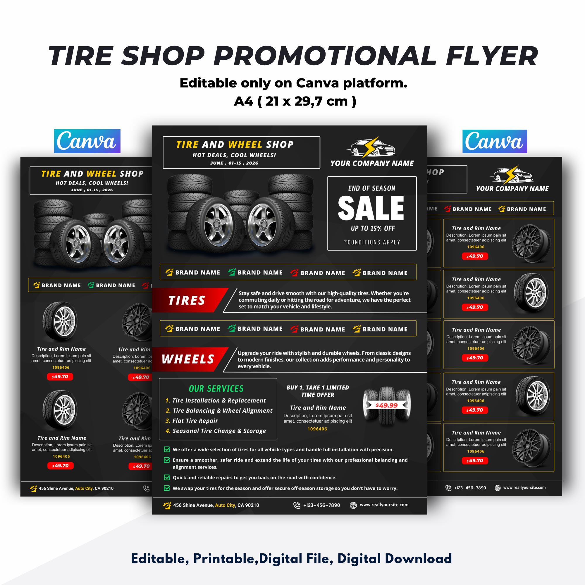Tire Shop Promotional Flyer, Tire Service Center Flyer, Editable ...