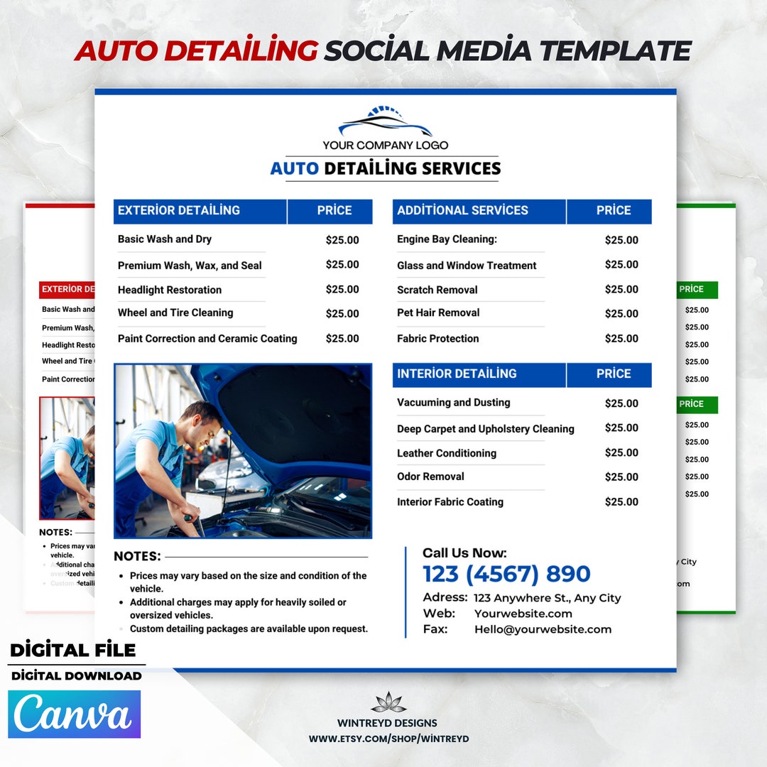 Auto Detailing Service Social Media Template, Car Detailing Service Ads ...