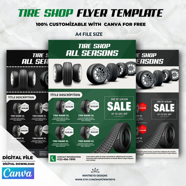 Tire Sale Flyer Template, Canva Tire Shop Flyer, Tire Service Center ...