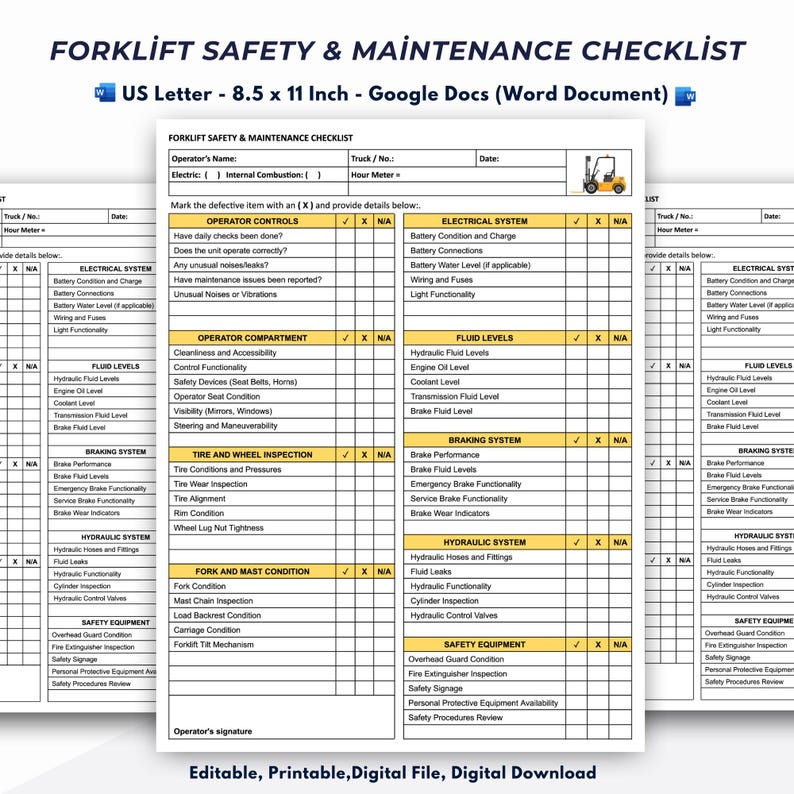 Forklift Safety & Maintenance Checklist Template, Google Docs (word ...