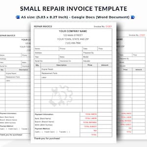 Small Repair Invoice Template , Google Docs (word Document) - Etsy