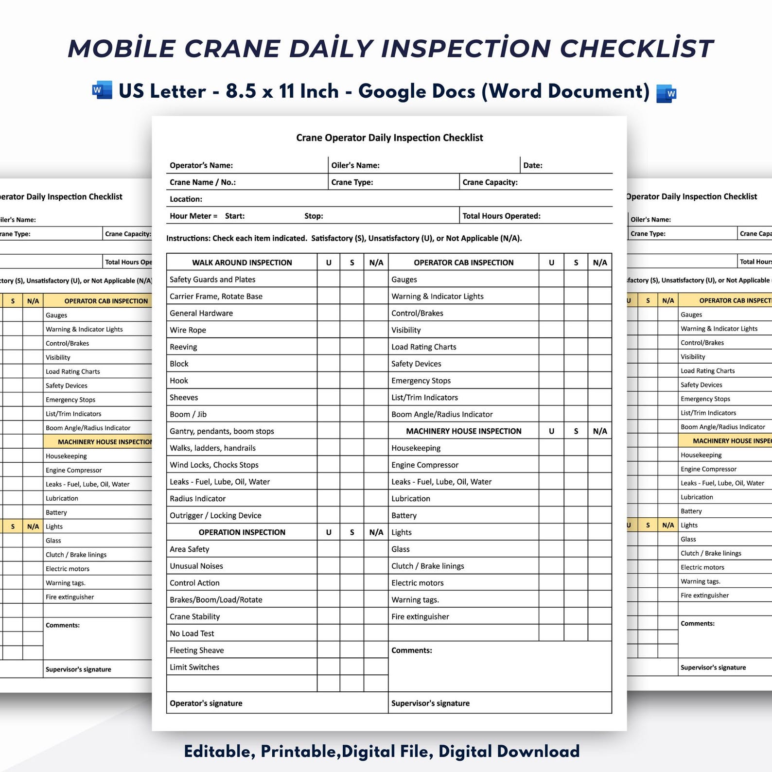Mobile Crane Daily Inspection Checklist (printable PDF & Google Docs ...