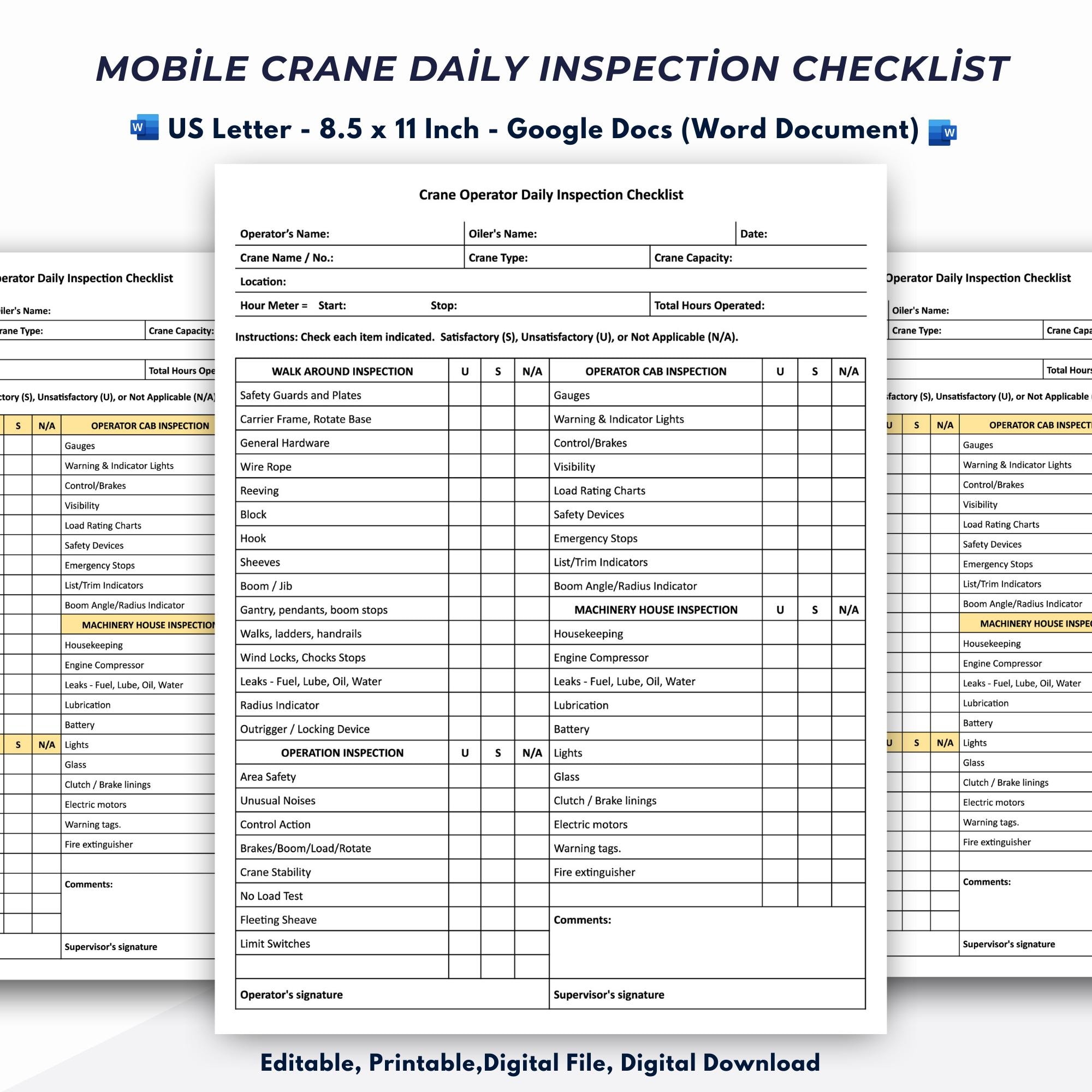 Mobile Crane Inspection Checklist Scaffold Inspection Report Form