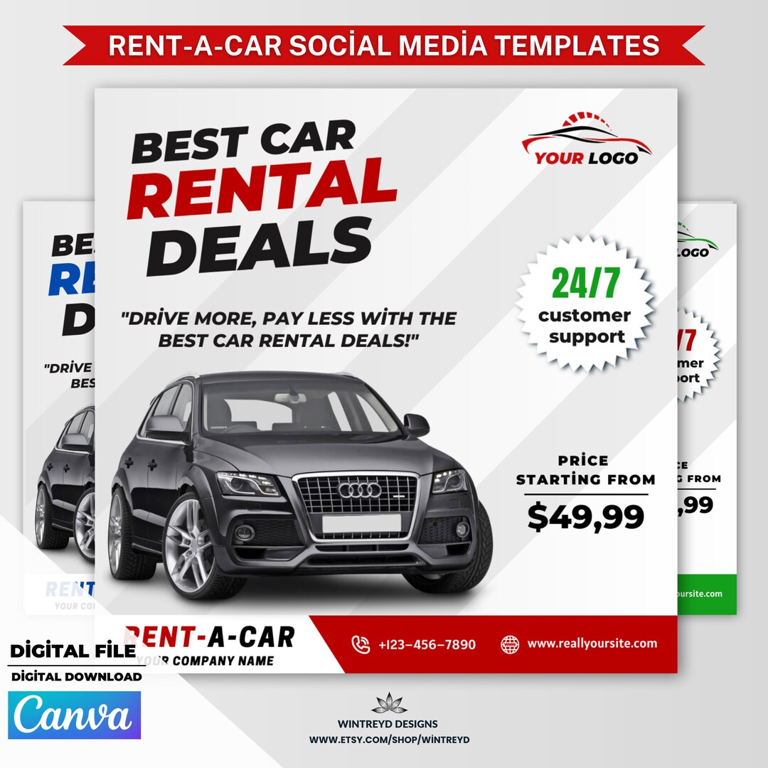 Car Rental Social Media Templates, Car Rental Poster, Car Rental Flyer ...