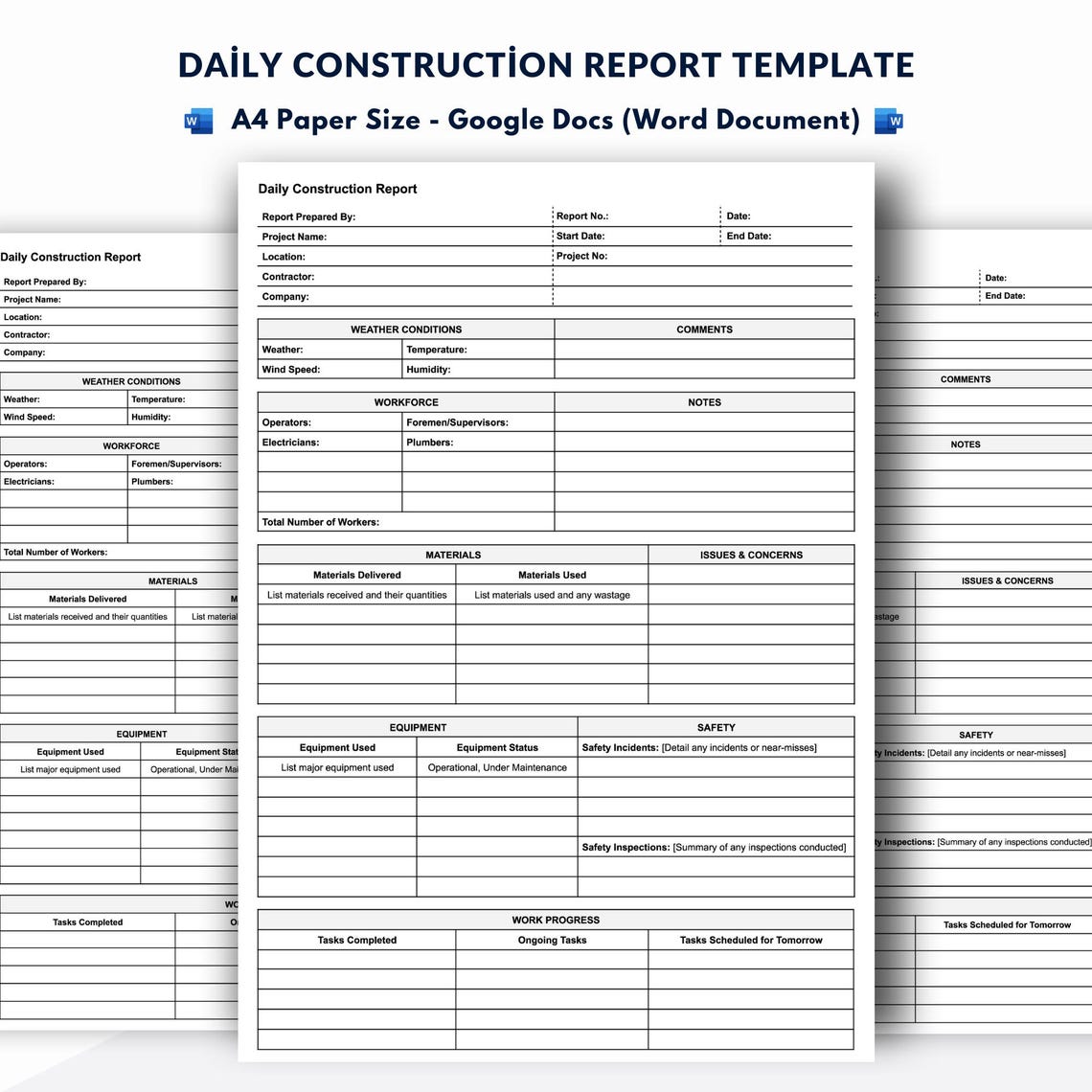 Daily Construction Report Template, Google Docs (word Document) - Etsy
