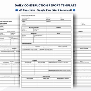 Daily Construction Report Template, Google Docs (word Document) - Etsy