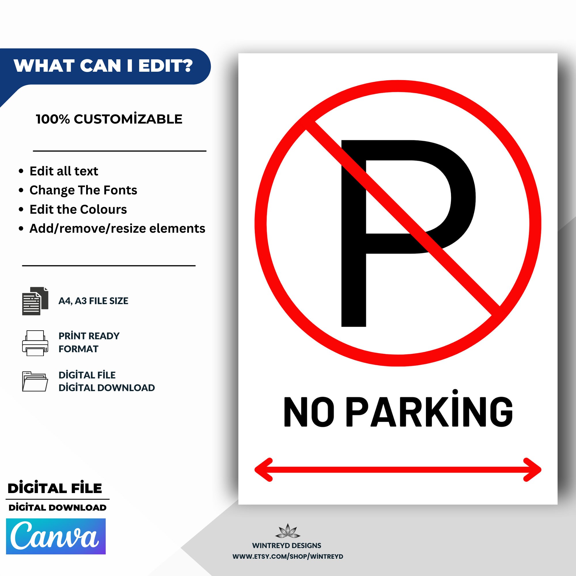 No Parking Sign, Printable No Parking Sign Template - Etsy